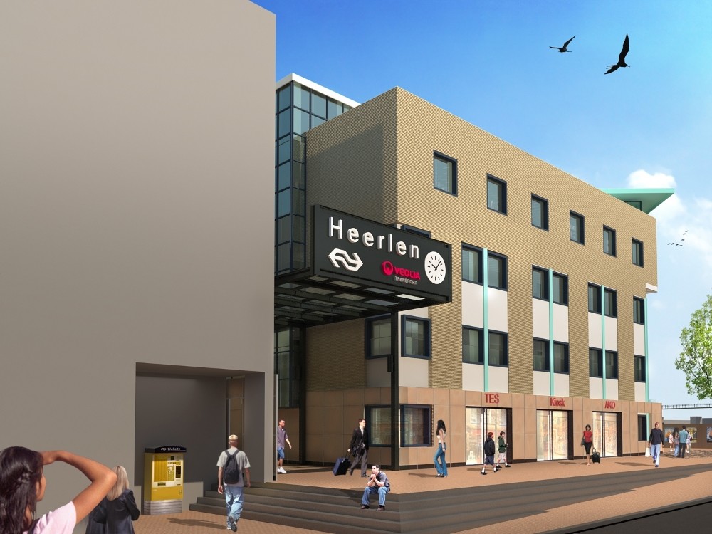 Tijdelijk station Heerlen in kantoorgebouwen - architectenweb.nl