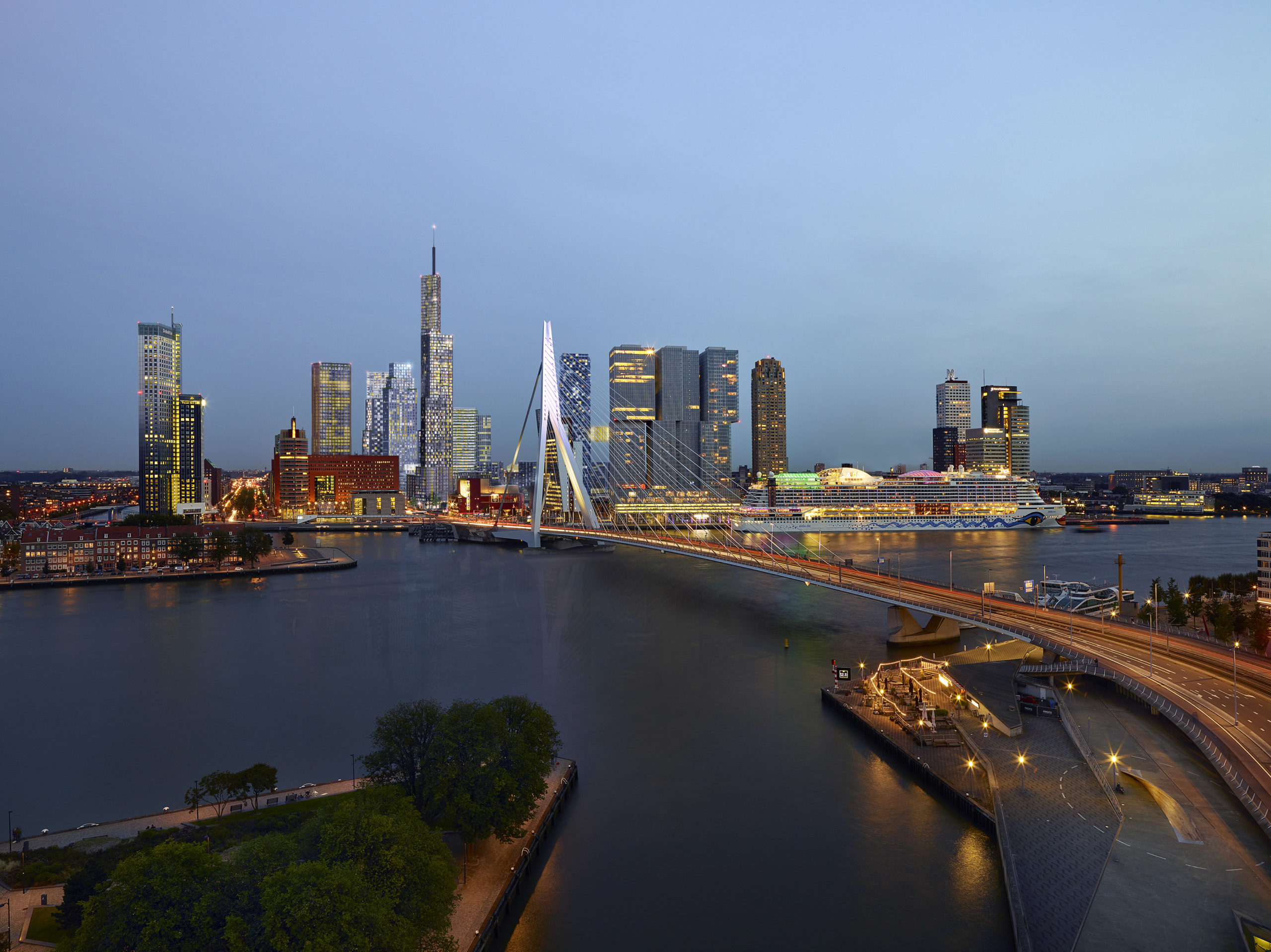 Masterplan met hoogbouw en drijvend stadspark voor Rijnhaven ...