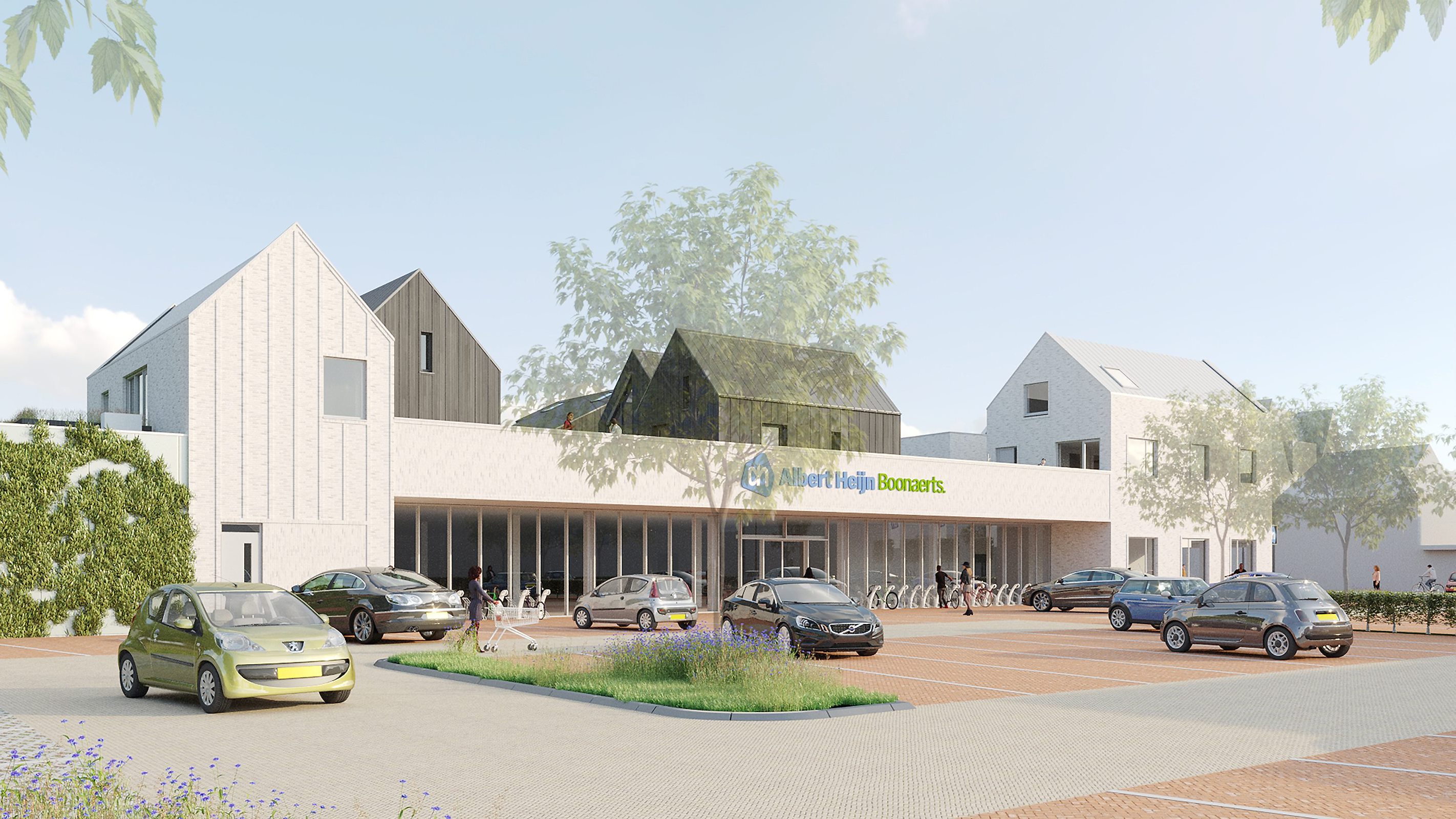 Heeze krijgt supermarkt met houten woningen op het dak - architectenweb.nl