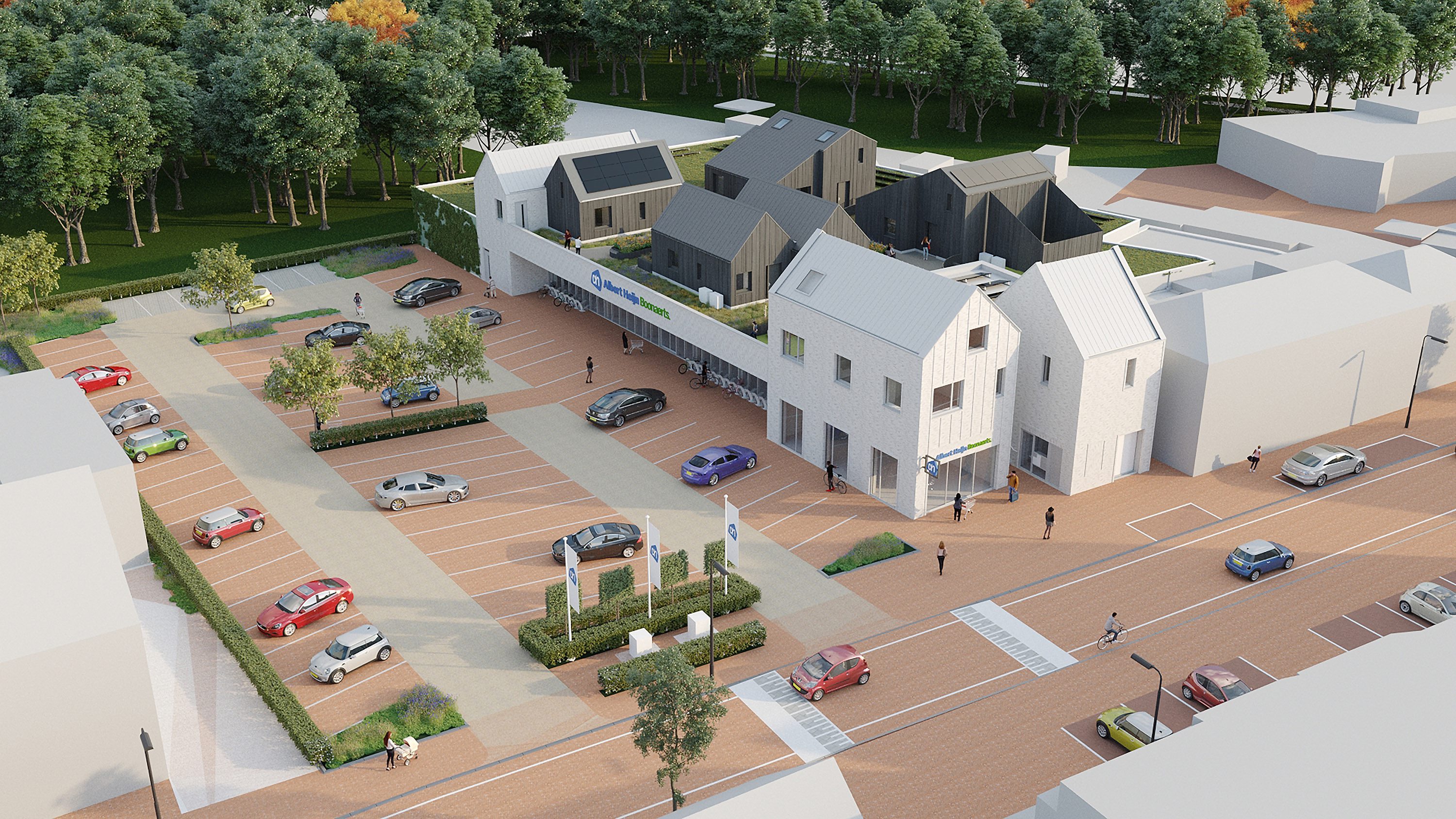 Heeze krijgt supermarkt met houten woningen op het dak - architectenweb.nl