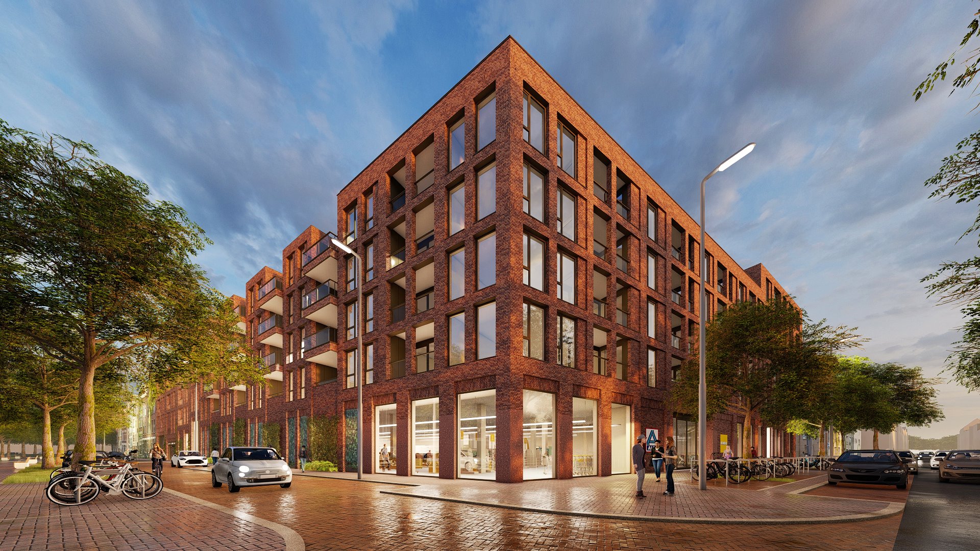 MIX architectuur ontwerpt blok met woningen en supermarkten in ...